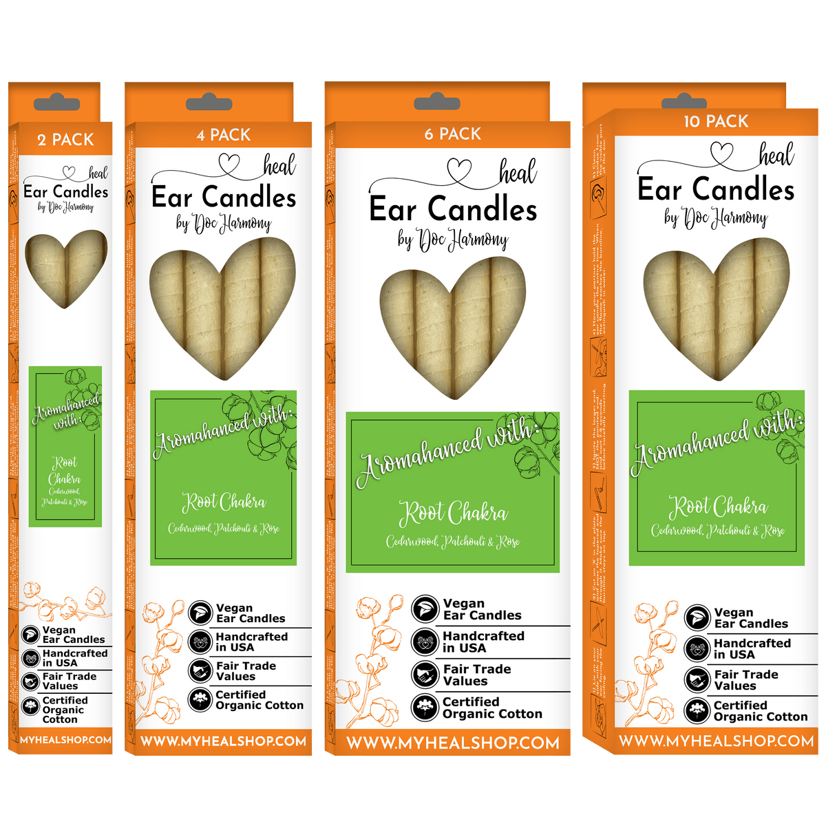 Root Chakra Organic Ear Candles – Cedarwood, Patchouli & Rose– HEAL
